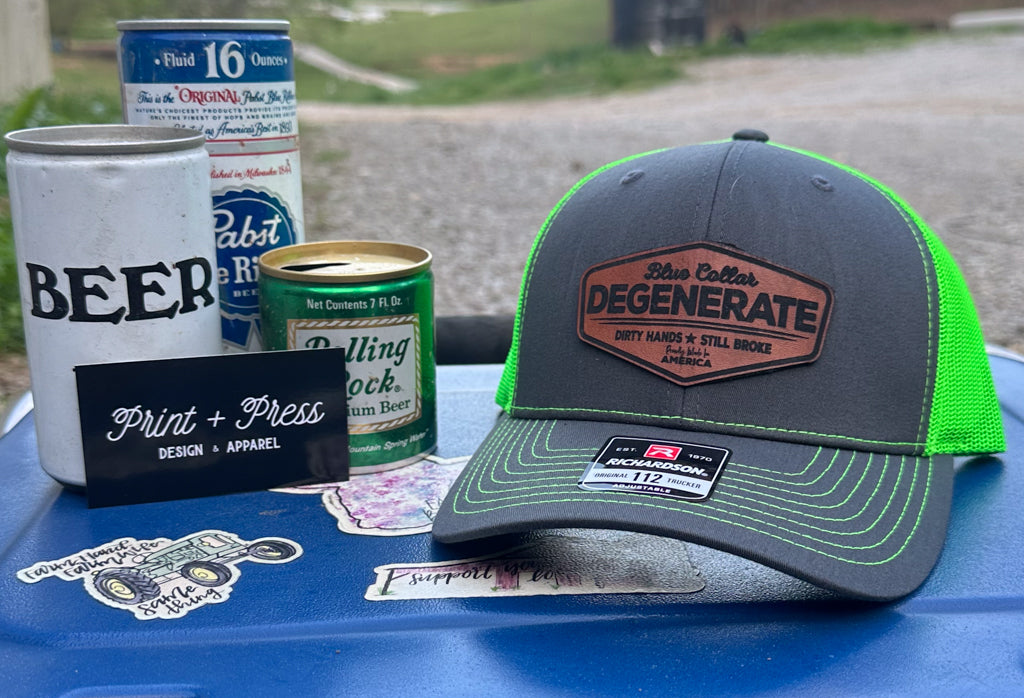 Blue Collar Degenerate Leather Patch Cap – Print + Press Design & Apparel